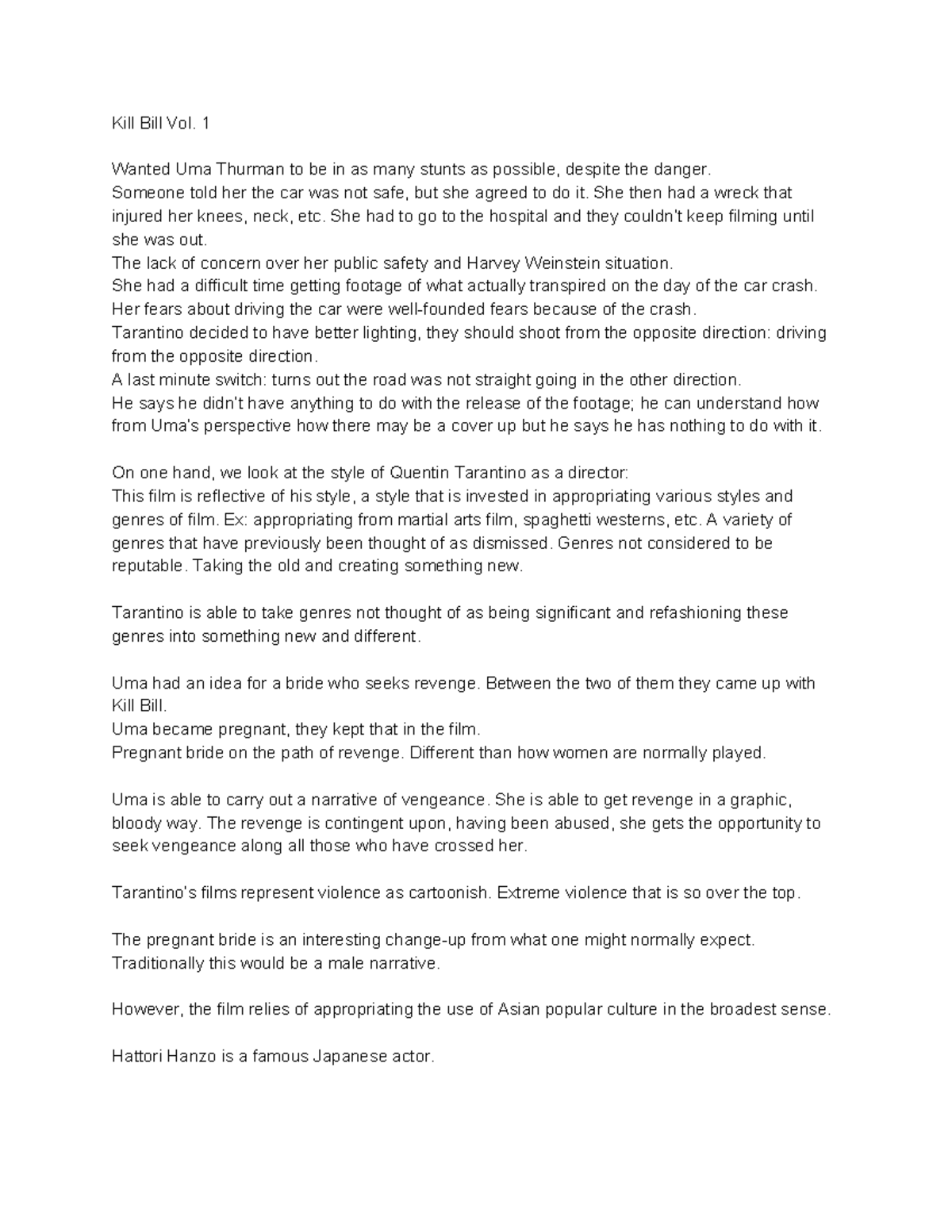 "Kill Bill Vol. 1" Lecture Notes - Kill Bill Vol. 1 Wanted Uma Thurman ...