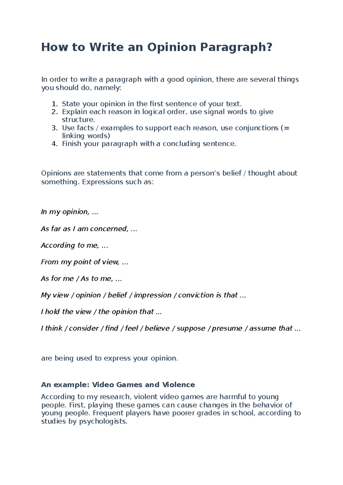 How to Write an Opinion Paragraph - Explain each reason in logical ...