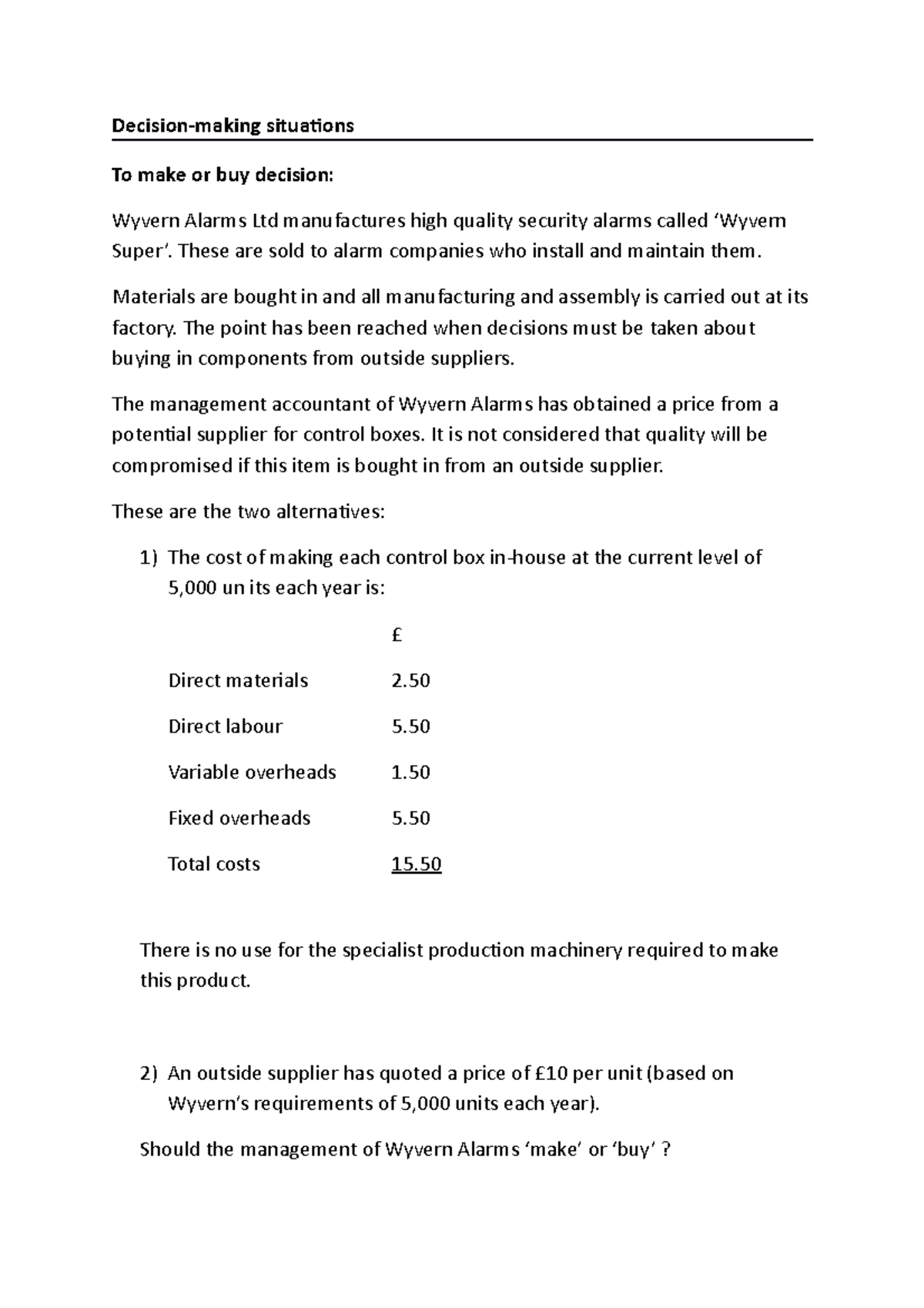 Decision Making Examples - Decision-making situations To make or buy ...