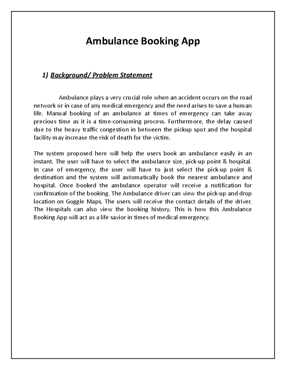 Ambulance Booking App - Manual booking of an ambulance at times of ...