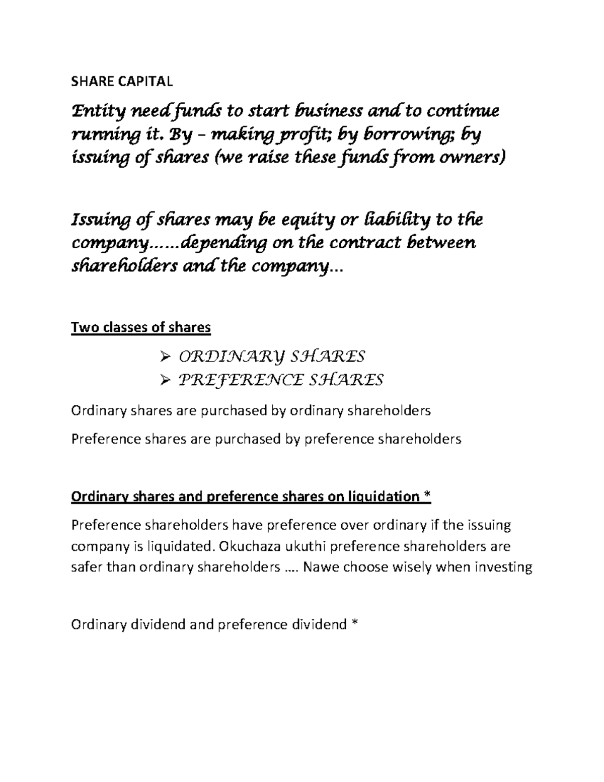 Share Capital - your respond would be helpful - SHARE CAPITAL Entity ...