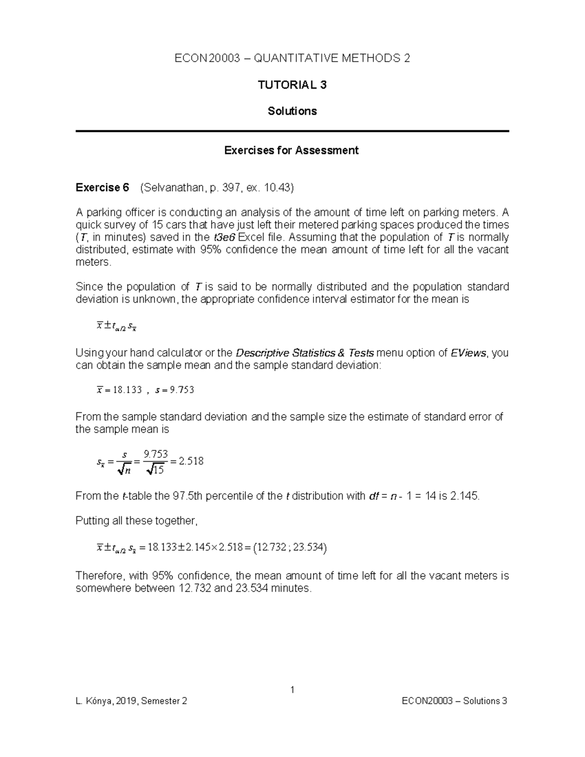 Tutorial 3 Solutions Warning Tt Undefined Function 32 1 Econ20003 Quantitative Methods 2