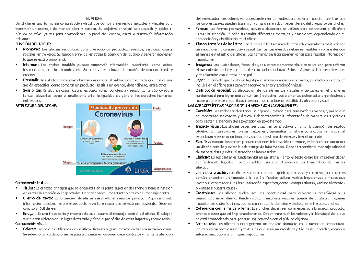 El afiche - características y elementos - EL AFICHE Un afiche es una ...