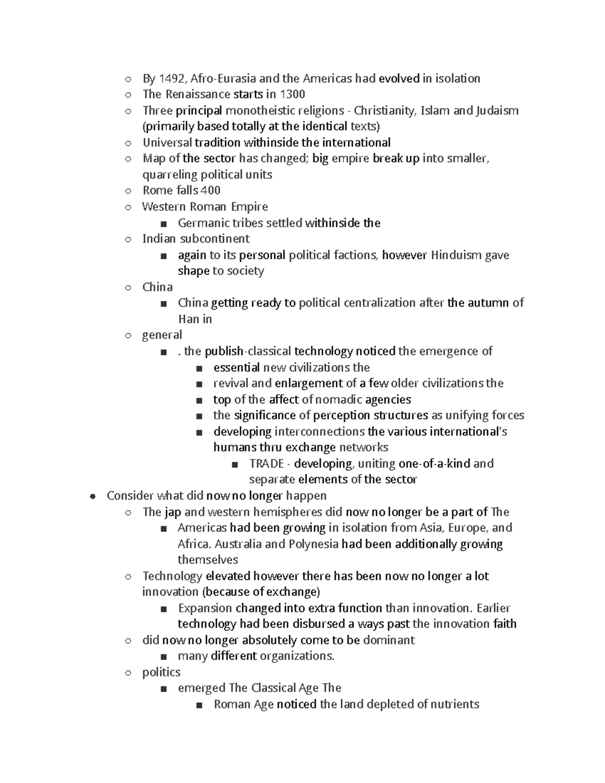 Western Civilizations Lecture Notes Part 1 - By 1492, Afro-Eurasia and ...