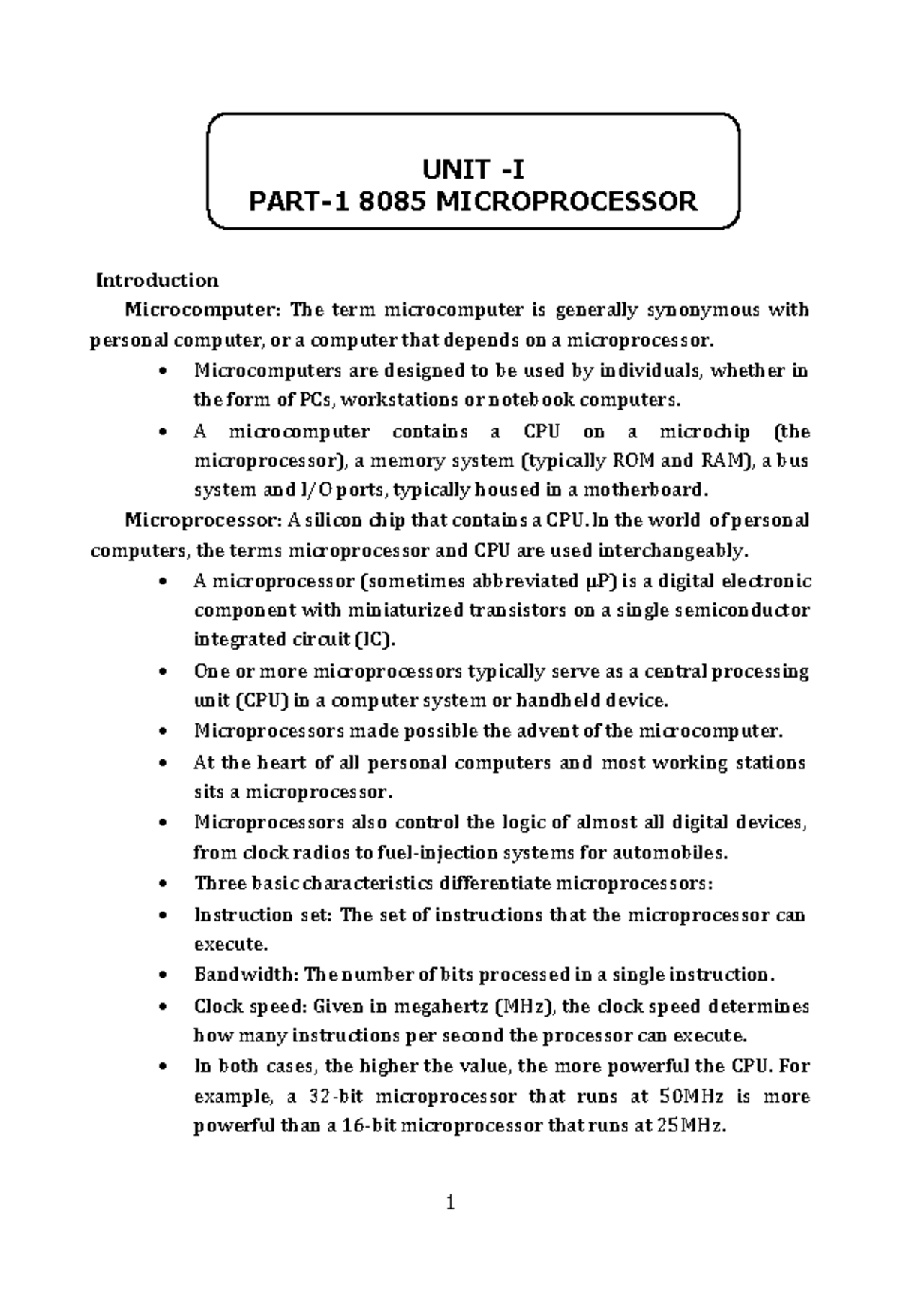 MPMC UNIT-1 - Introduction Microcomputer: The term microcomputer is generally synonymous with ...