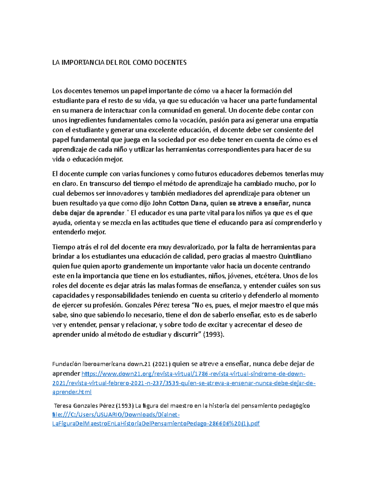 La importancia del rol como docentes - LA IMPORTANCIA DEL ROL COMO ...