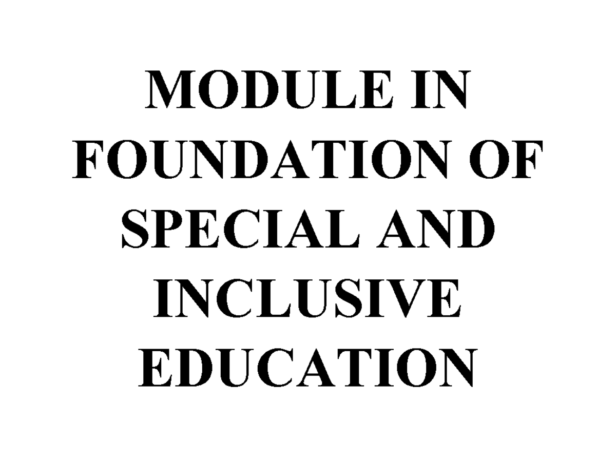 Module ON Special AND Inclusive Education - MODULE IN FOUNDATION OF ...