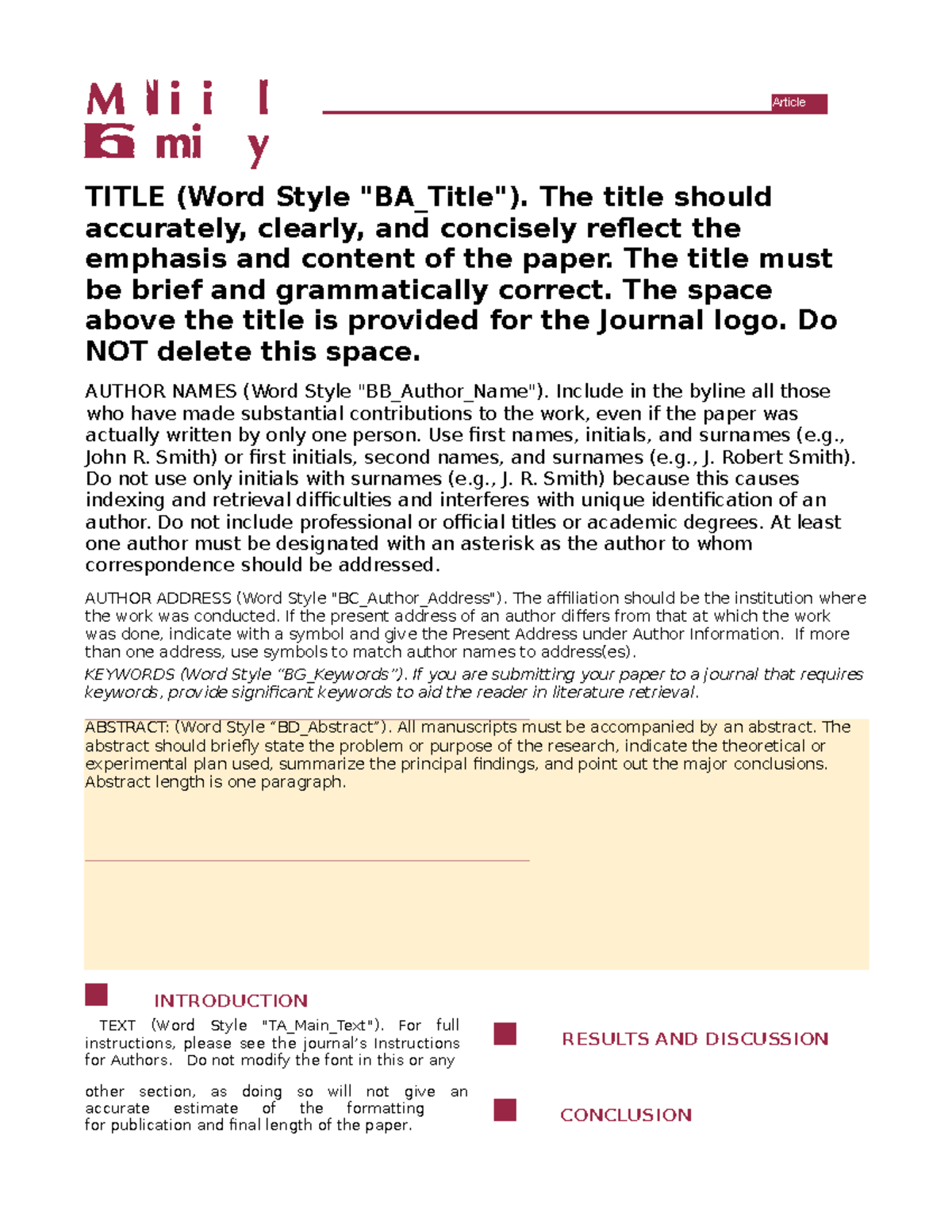 Template verslag p O&S - Article TITLE (Word Style "BA_Title"). The ...