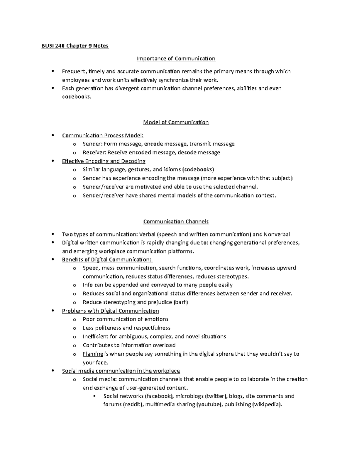 BUSI 240 Chapter 9 Notes - BUSI 240 Chapter 9 Notes Importance of ...