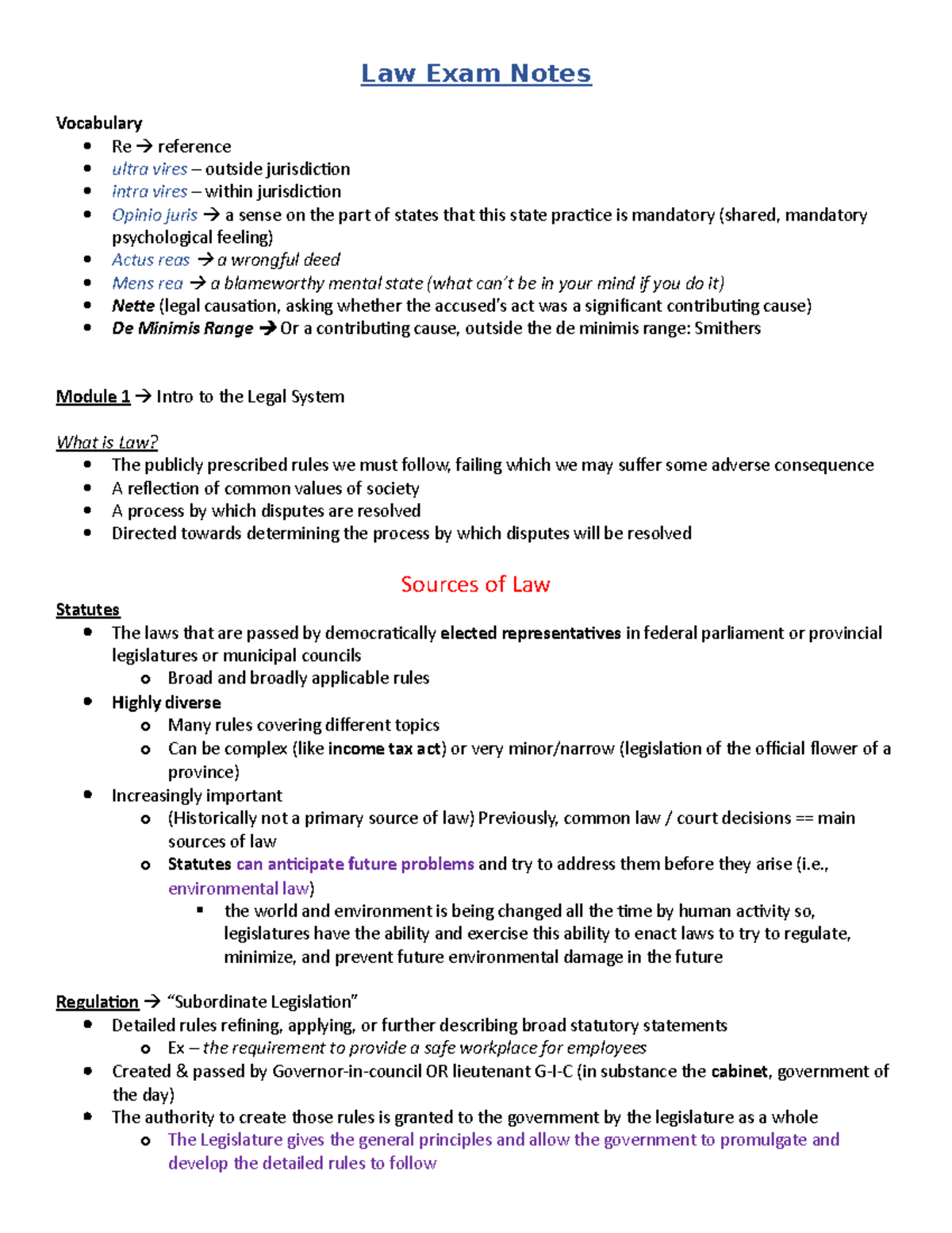 Law Midterm1 Notes - Law Exam Notes Vocabulary Re reference ultra vires ...