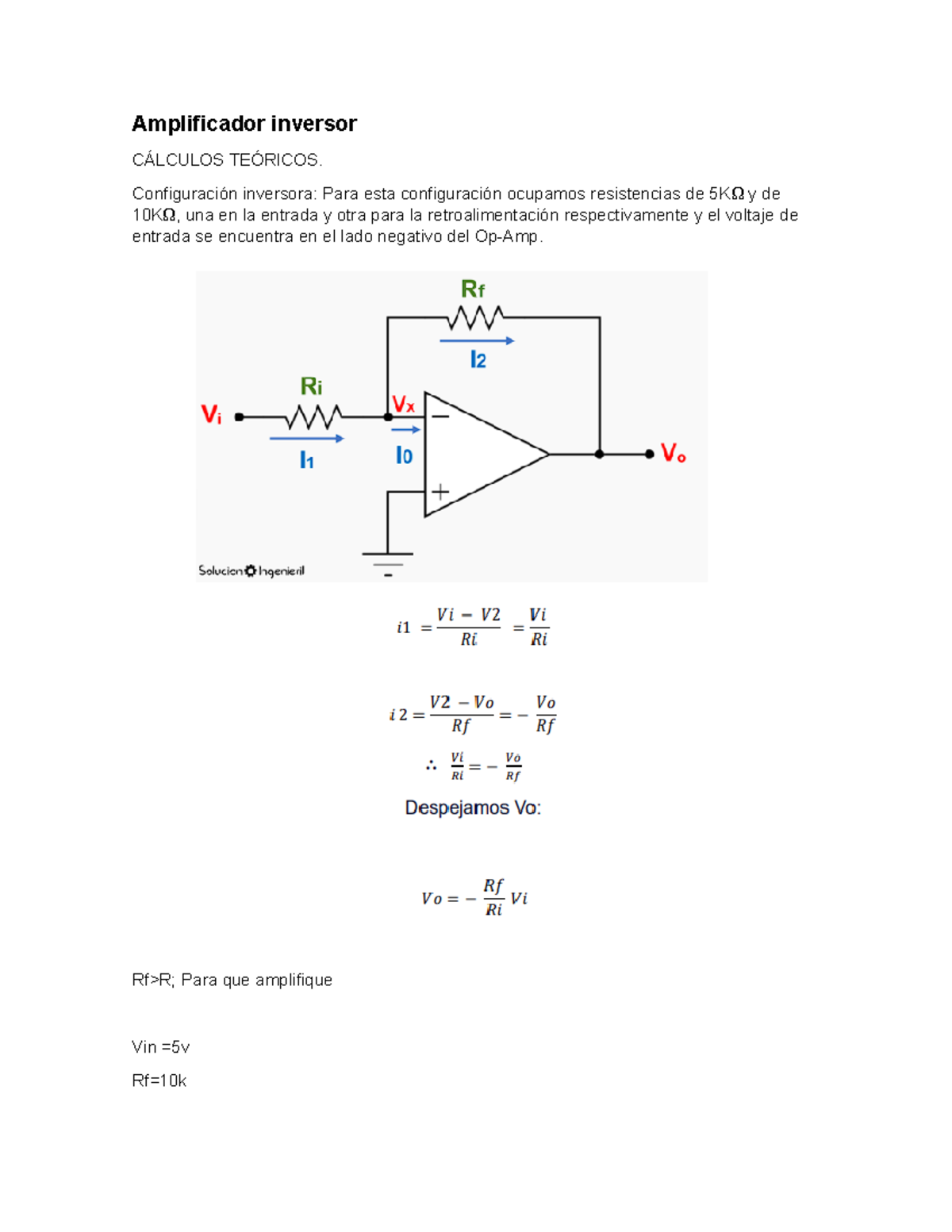 Amplificador inversor - Amplificador inversor CÁLCULOS TEÓRICOS ...