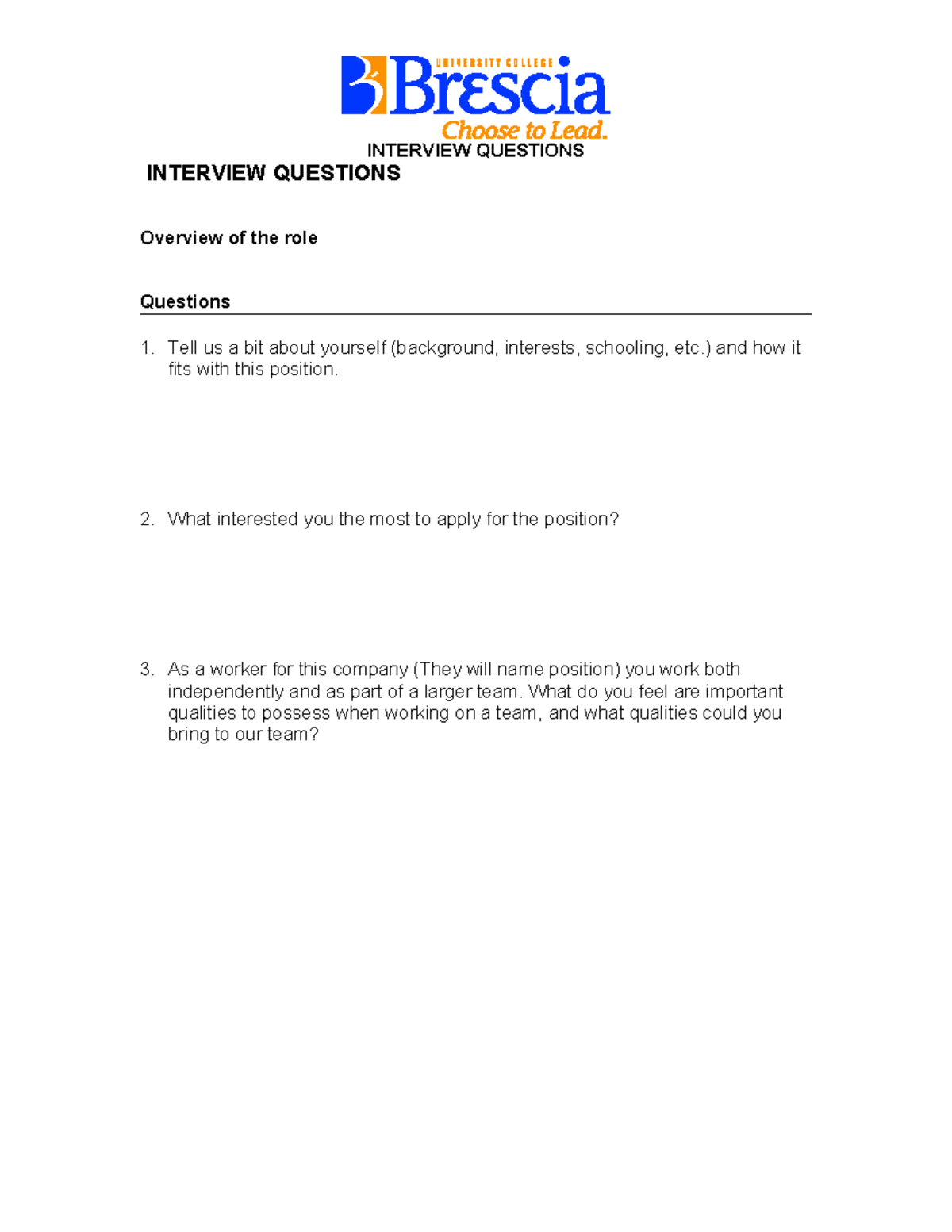 Interview Questions - this is the lecture notes - INTERVIEW QUESTIONS ...