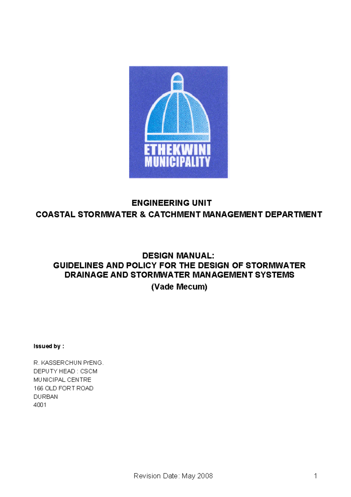 Ethekwini design manual durban - ENGINEERING UNIT COASTAL STORMWATER ...