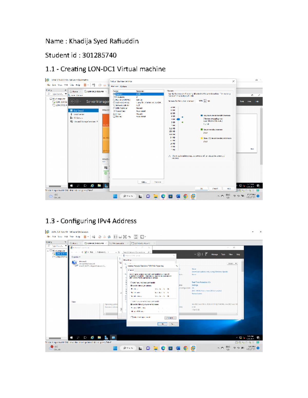 CNET102 Lab01 khadija - LAB 1 - Name : Khadija Syed Rafiuddin Student ...