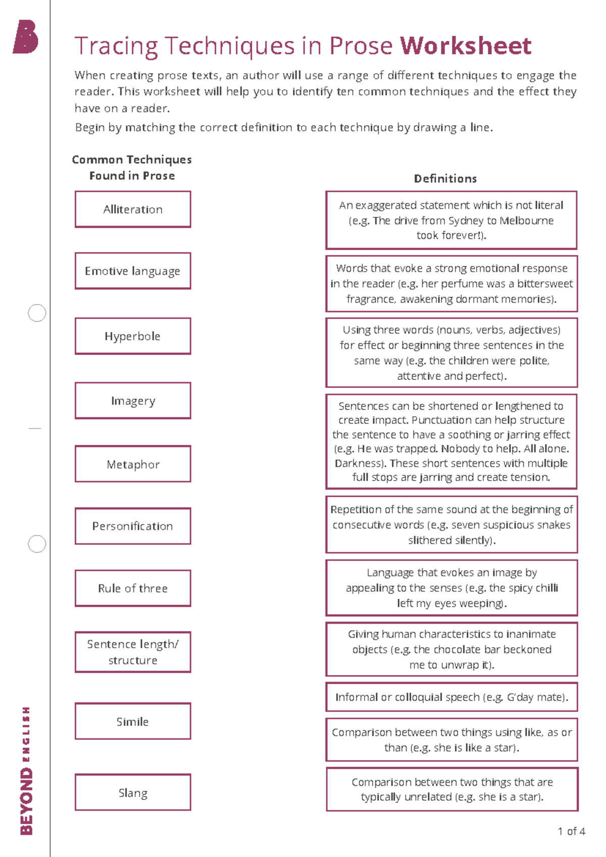 Tracing Techniques in Prose Worksheet - When creating prose texts, an ...