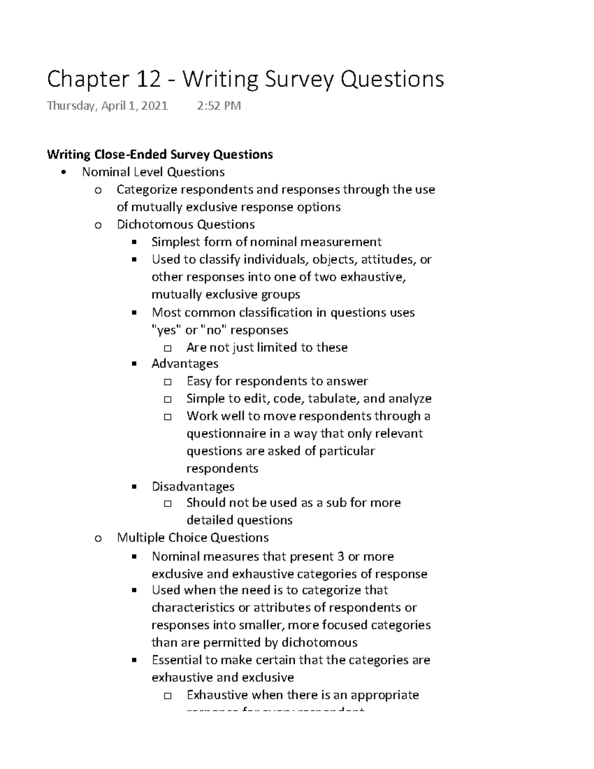 Chapter 12 - Writing Survey Questions - Writing Close-Ended Survey ...