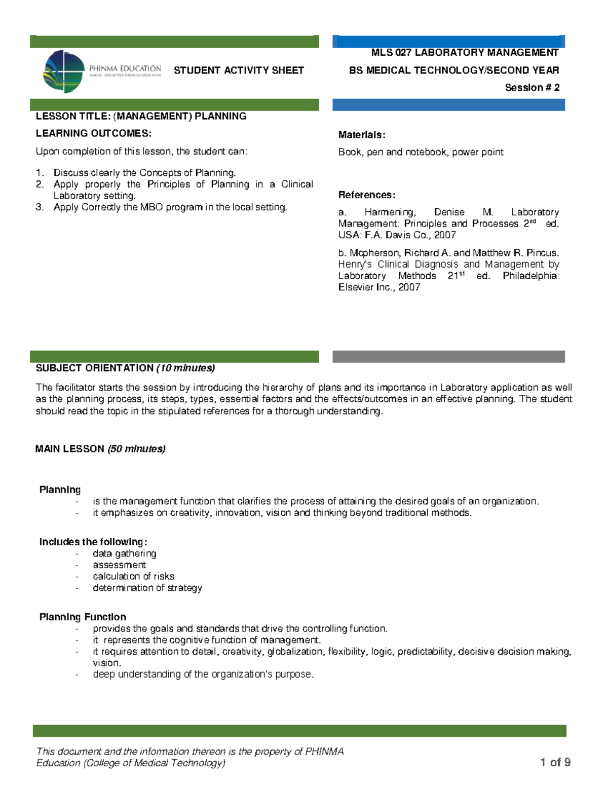 MLS 027 Lab Man Module 2 - Laboratory Management - This document and ...