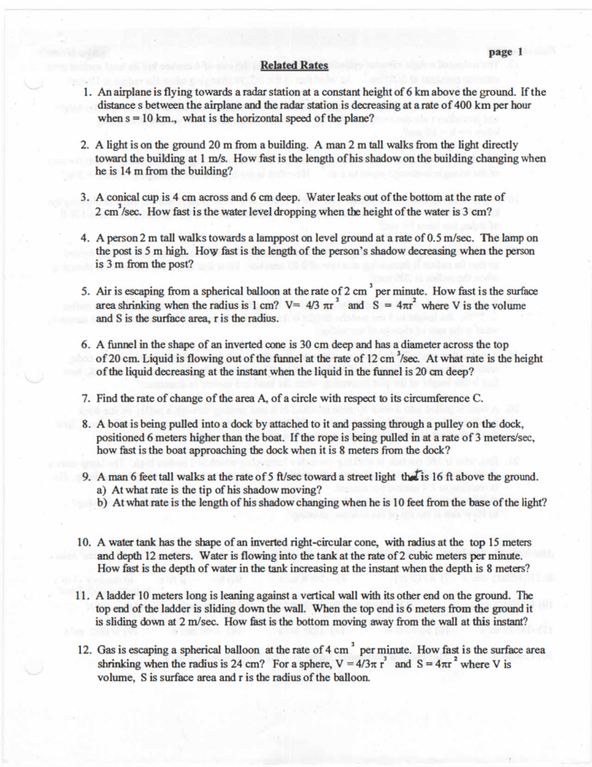 Related Rates Worksheet 2 - WTW 134 - Studocu