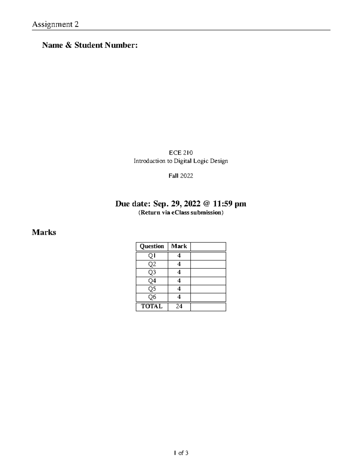 Assignment 2 - rewgerg reg erg - Assignment 2 Name & Student Number ...