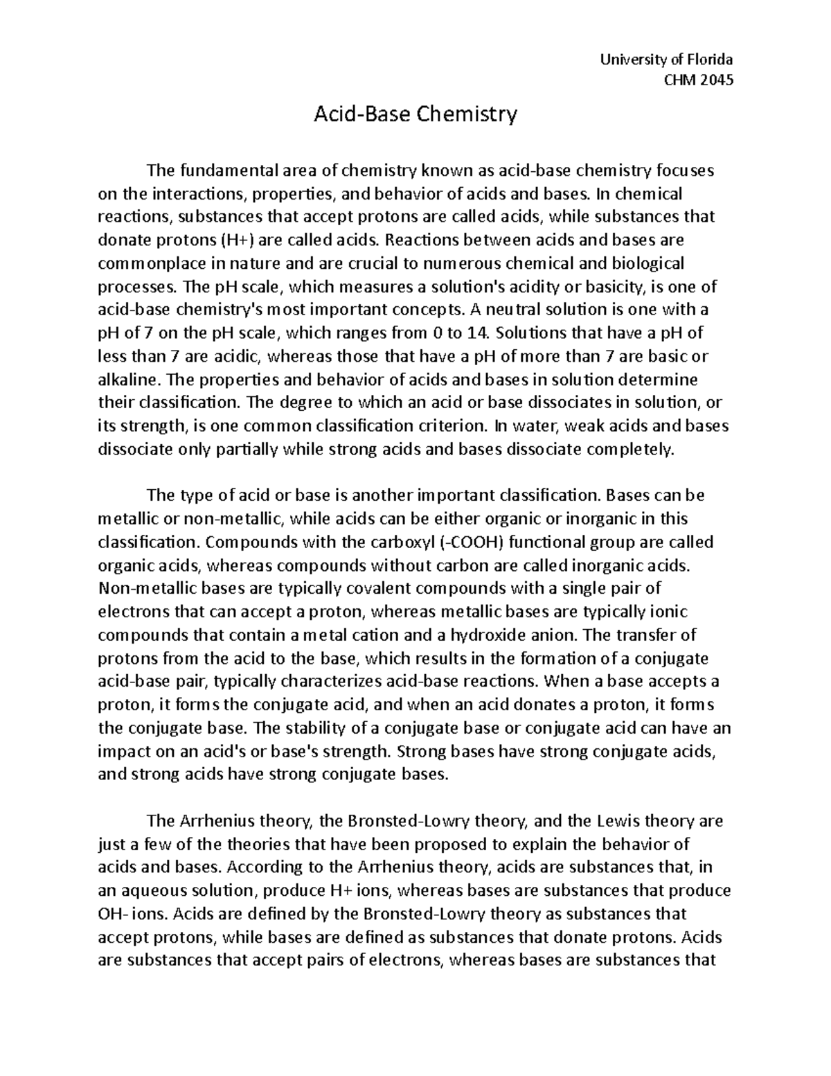 Acid-Base chemistry - University of Florida CHM 2045 Acid-Base ...