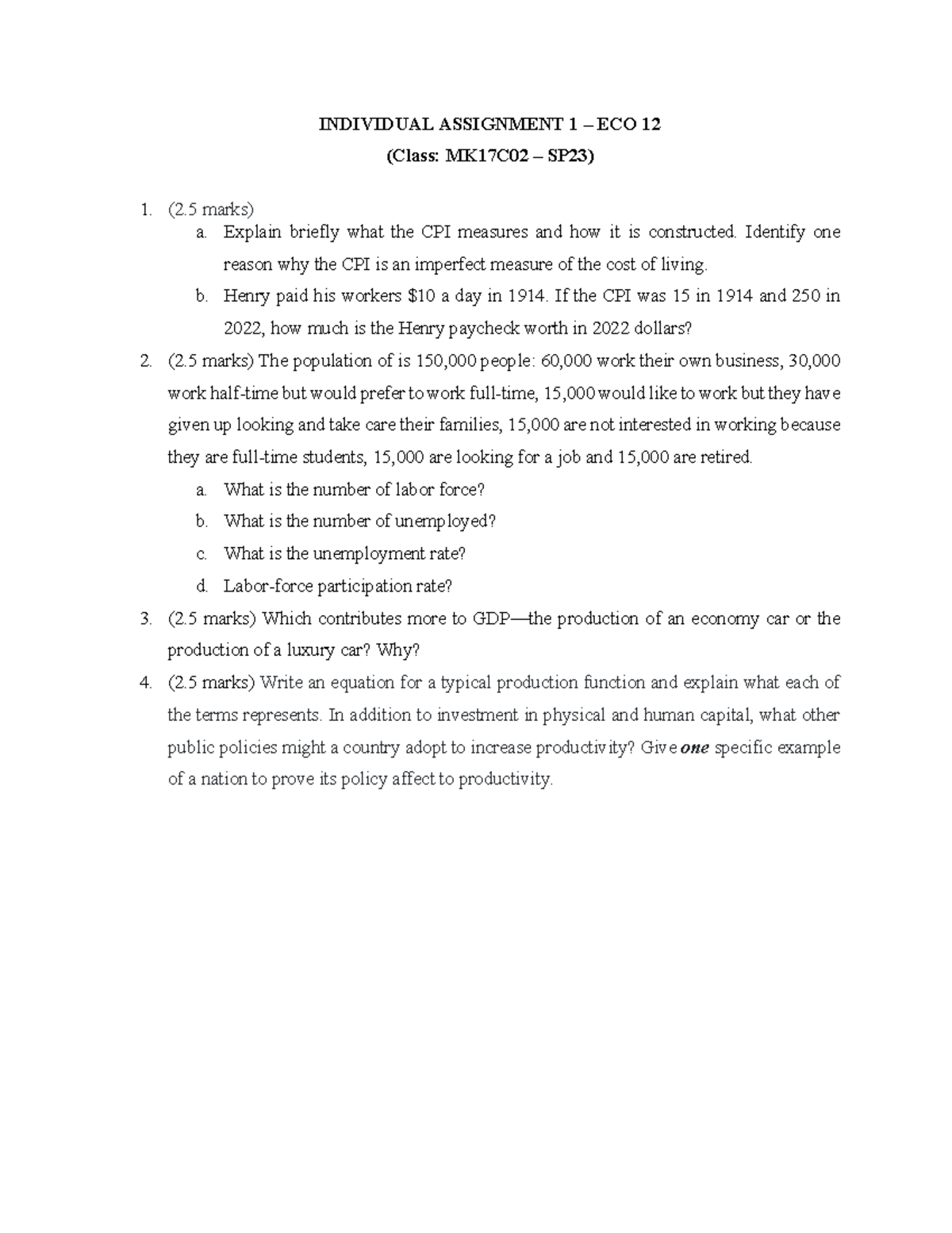 Individual Assignment 1 MK17C - INDIVIDUAL ASSIGNMENT 1 – ECO 12 (Class ...