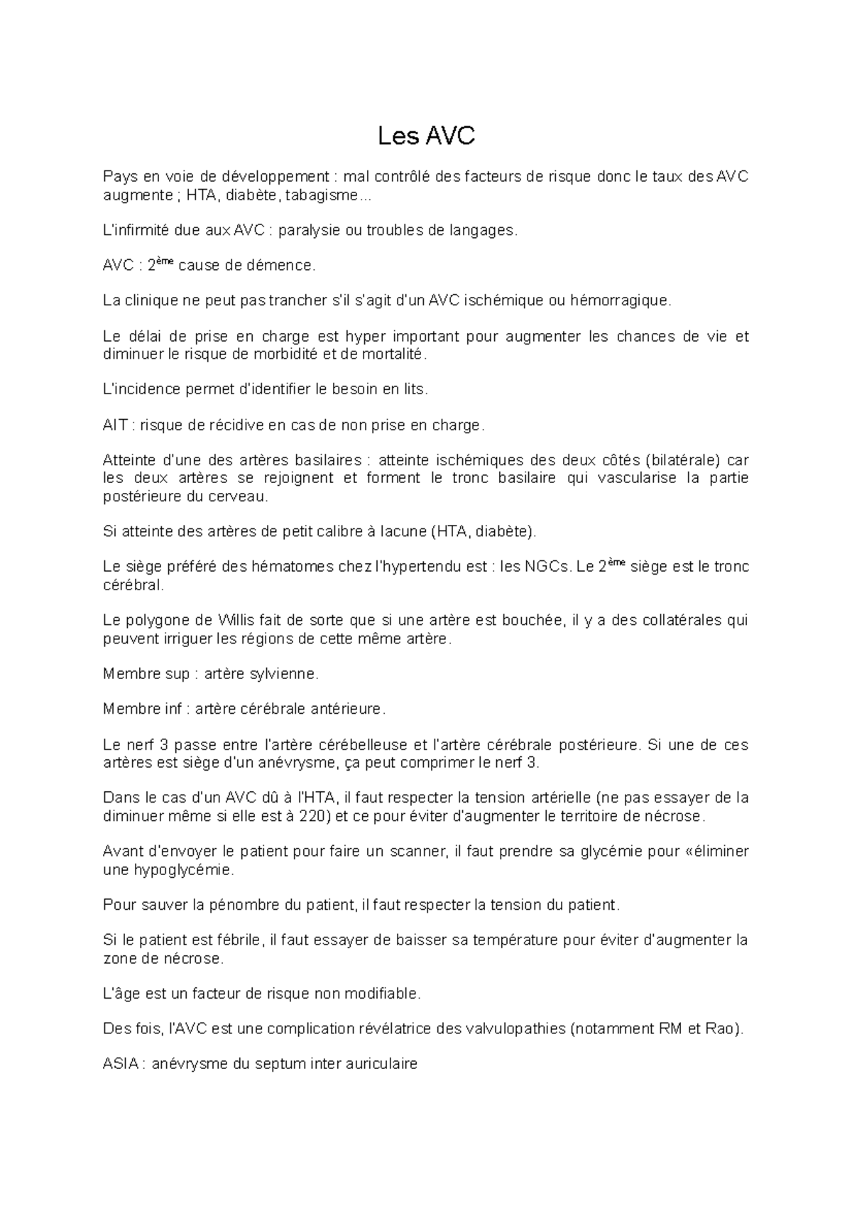 Les AVC - Resumé facile et très très simple - Les AVC Pays en voie de ...