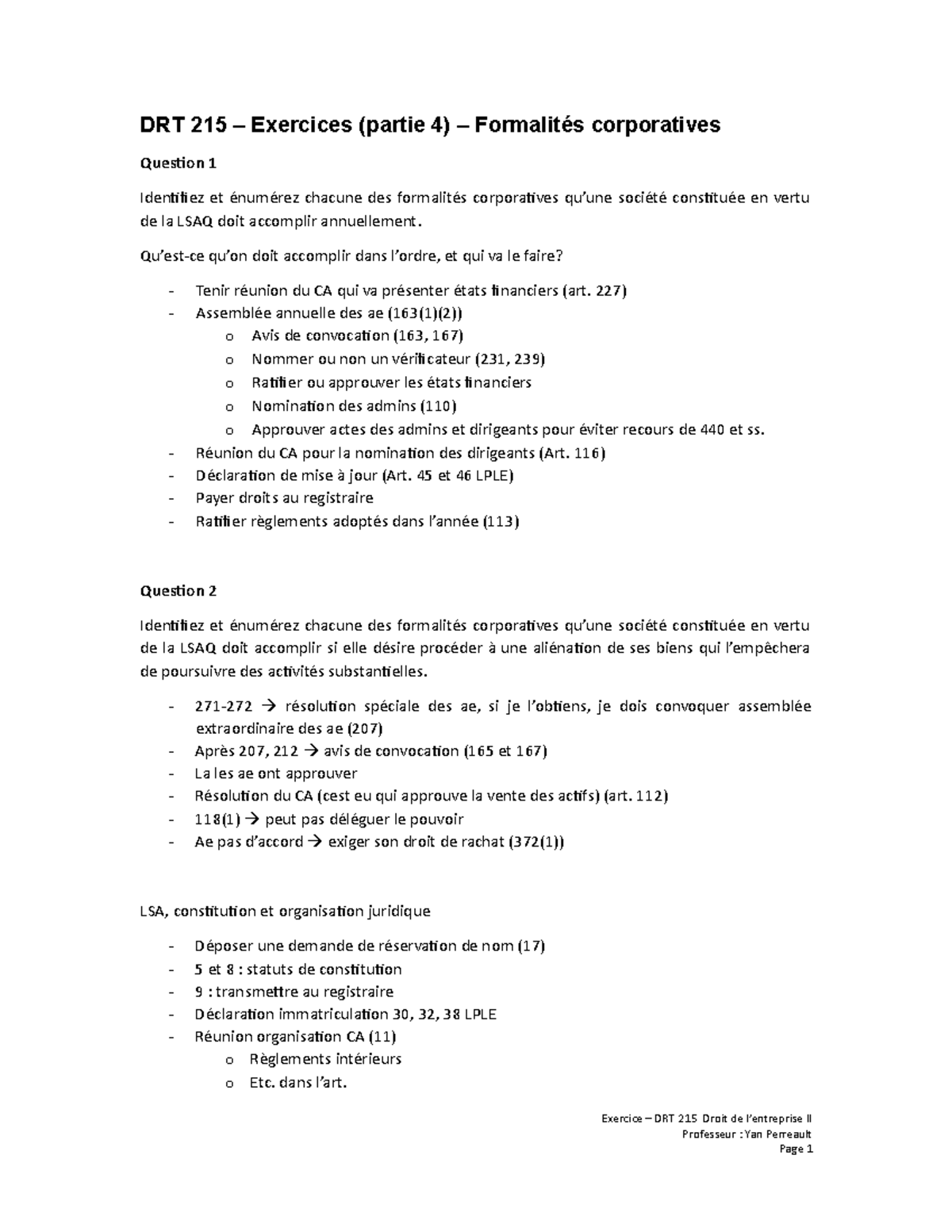 Exercices (partie 4) - Pour le cours de Yan Perreault - DRT 215 ...