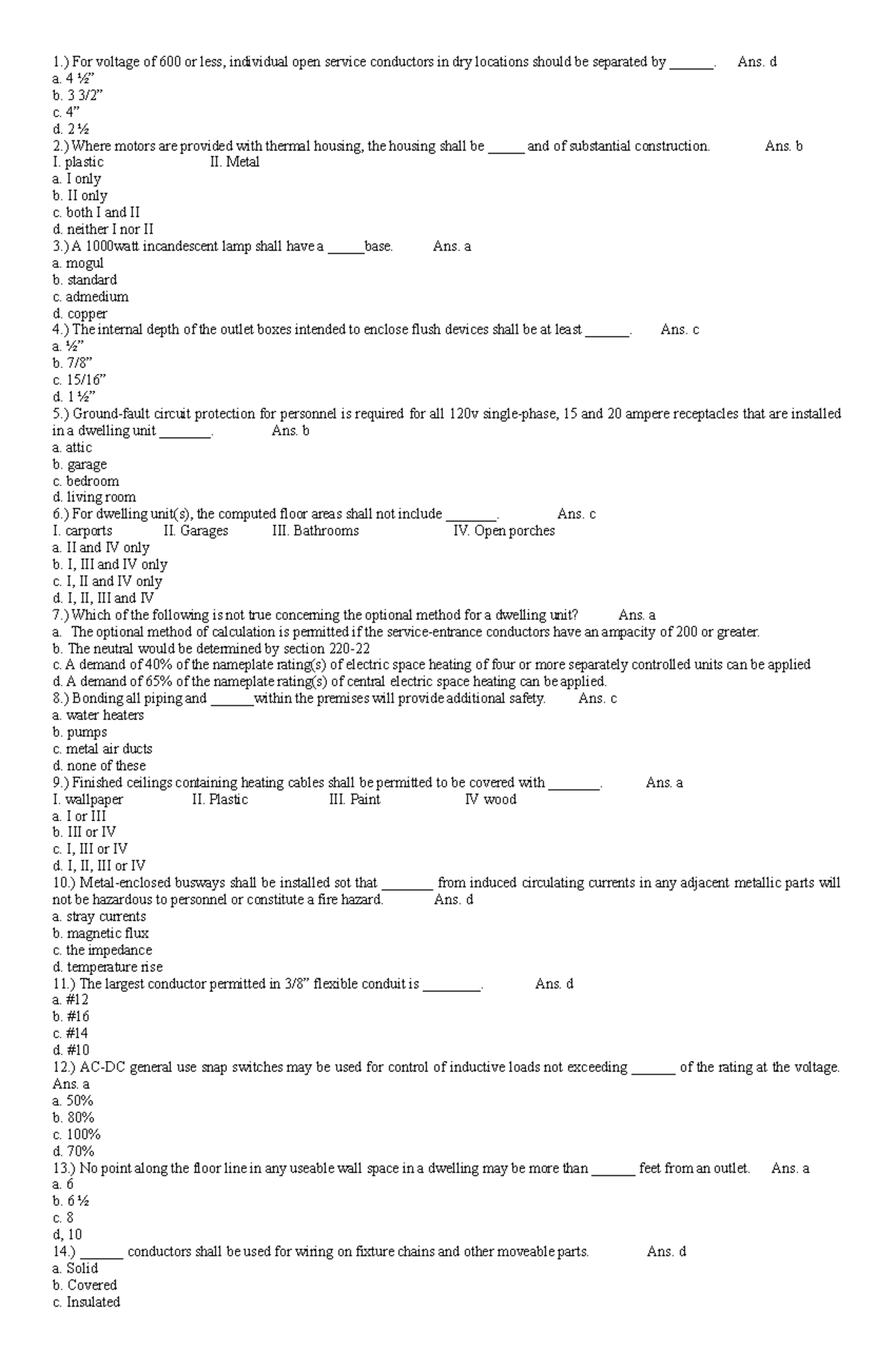 Op exam 13-a 001 2 - REE - 1.) For voltage of 600 or less, individual ...