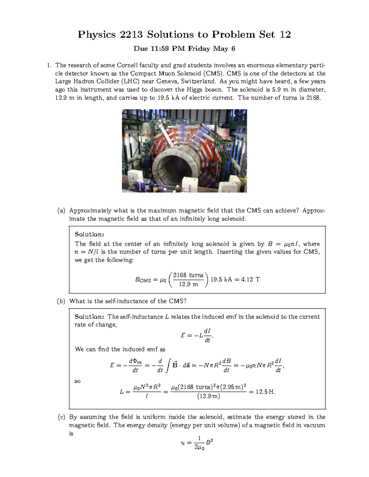 PS12 S22 Solutions - solution - Physics 2213 Solutions to Problem Set 12 Due 11:59 PM Friday May ...