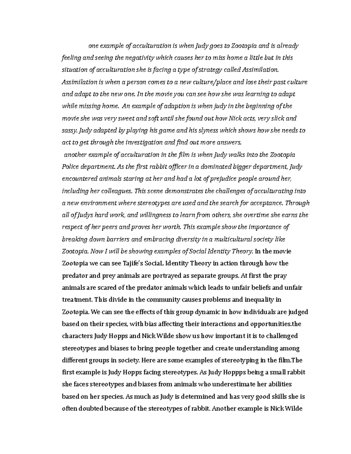 Zootopia - dfffffffffff - one example of acculturation is when Judy ...