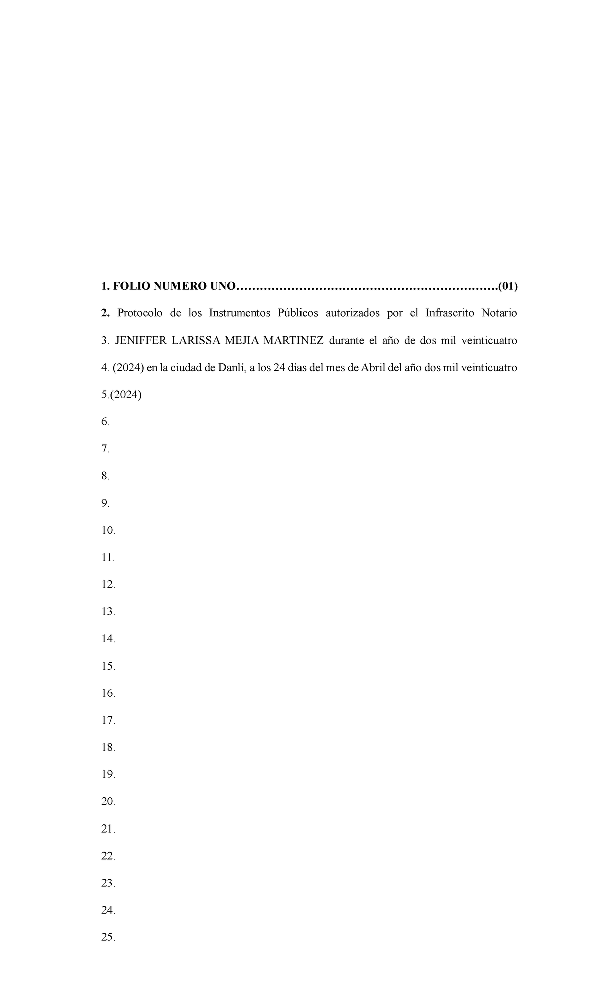 Protocolo Jeniffer - protocoló - 1. FOLIO NUMERO - Studocu