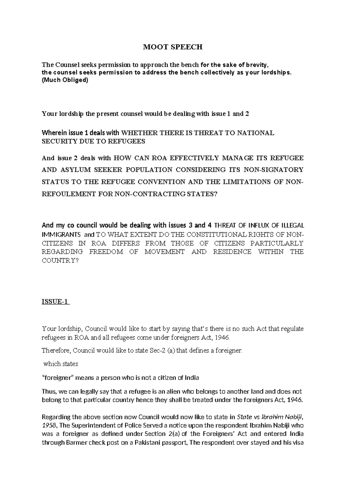 MOOT COURT SPEECH IP UNIVERSITY 2024 - MOOT SPEECH The Counsel seeks ...