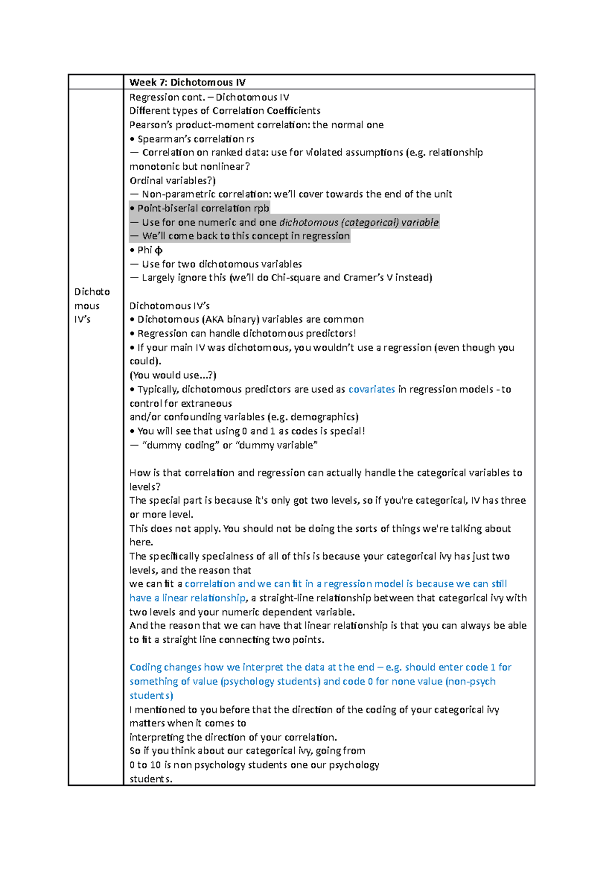 Stats wk7 - Week 7: Dichotomous IV Dichoto mous IV’s Regression cont ...