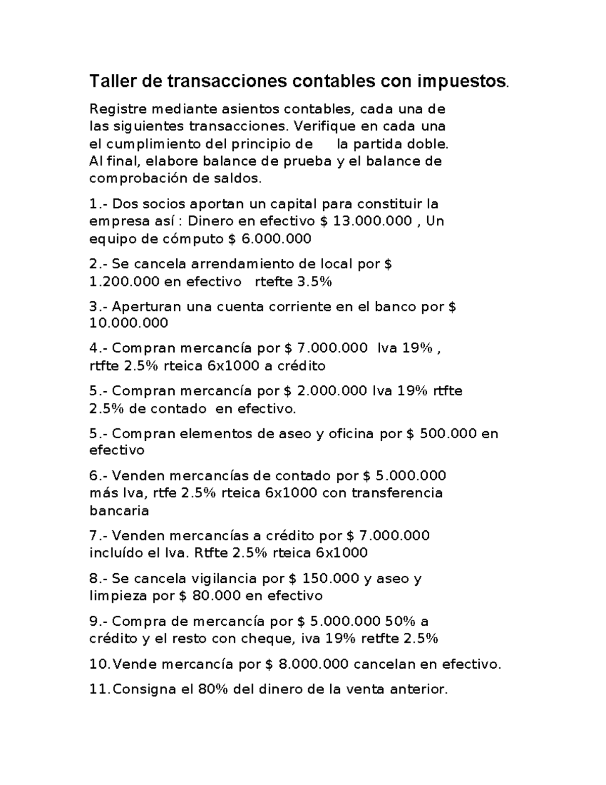 Taller de transacciones contables con impuestos - Registre mediante ...