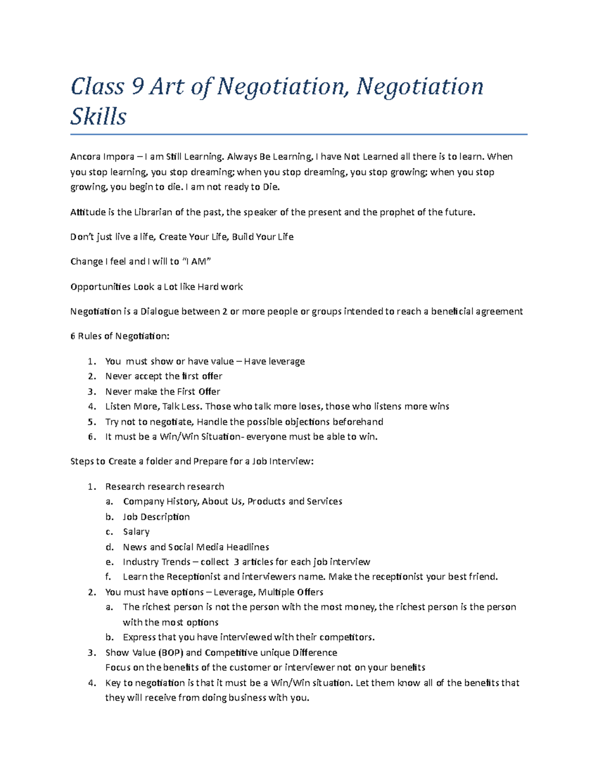 Class 09 Update - Art of Negotiation, Learn How to Negotiate - Class 9 ...