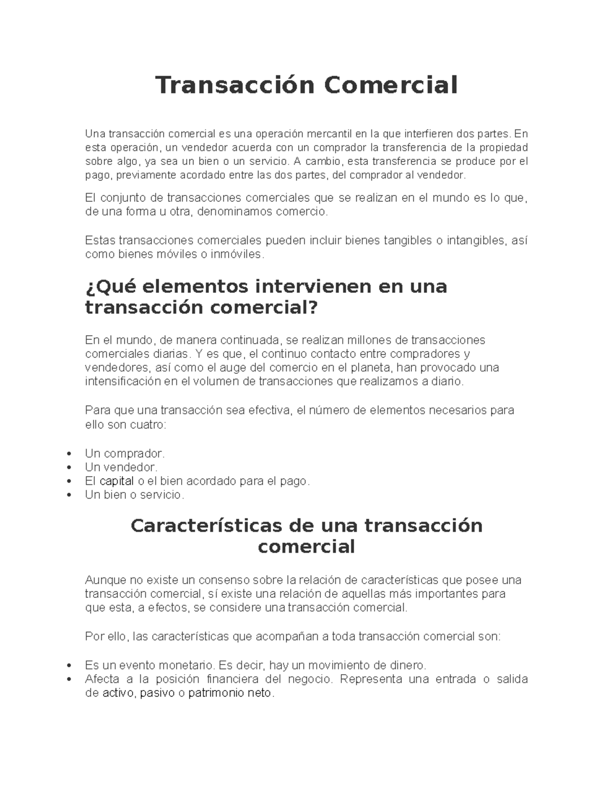 Transacción Comercial - Transacción Comercial Una transacción comercial ...