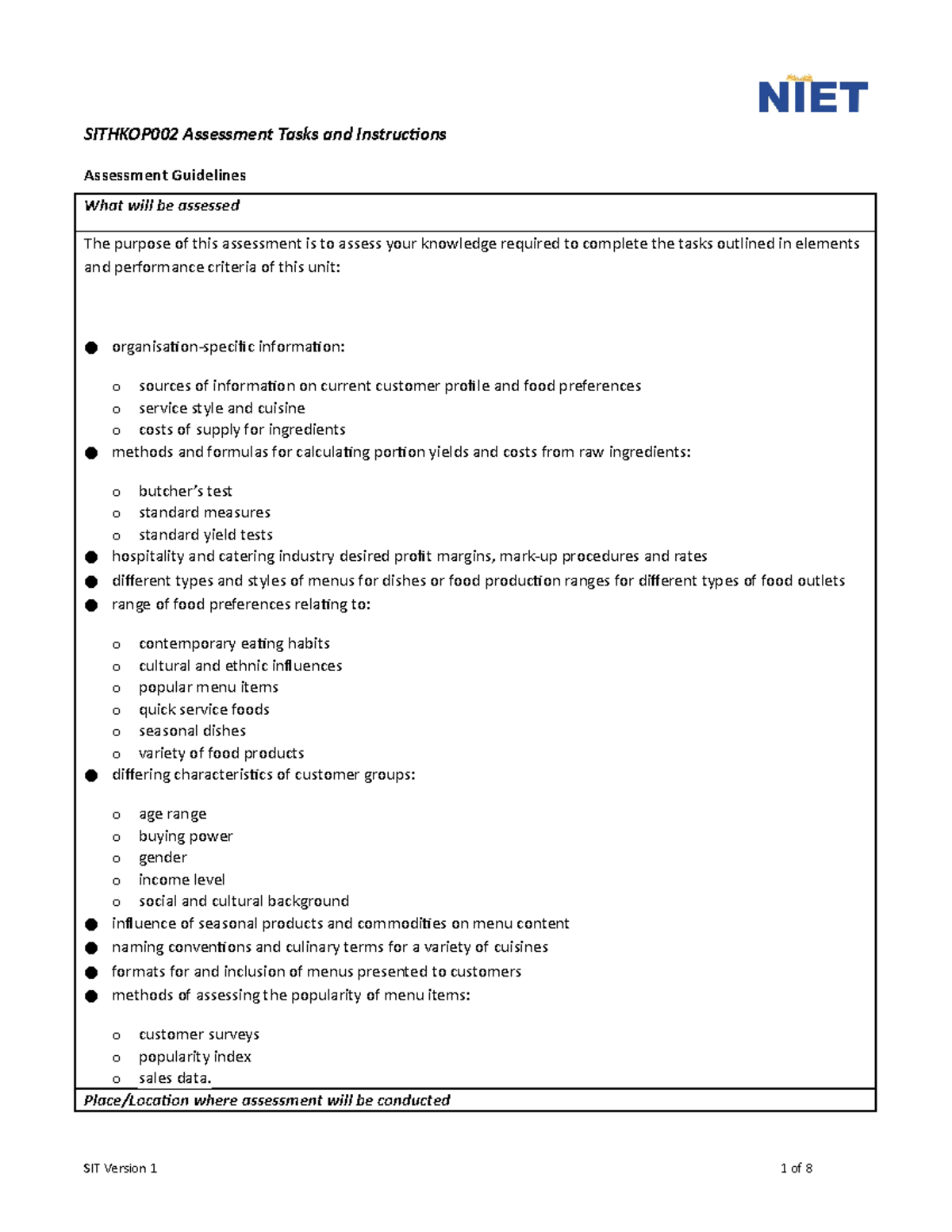 Sithkop 002 Assessment - SITHKOP002 Assessment Tasks and Instructions ...