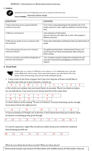 MIL 5 - Key answers for modules - MODULE 5. The Power of Media I ...