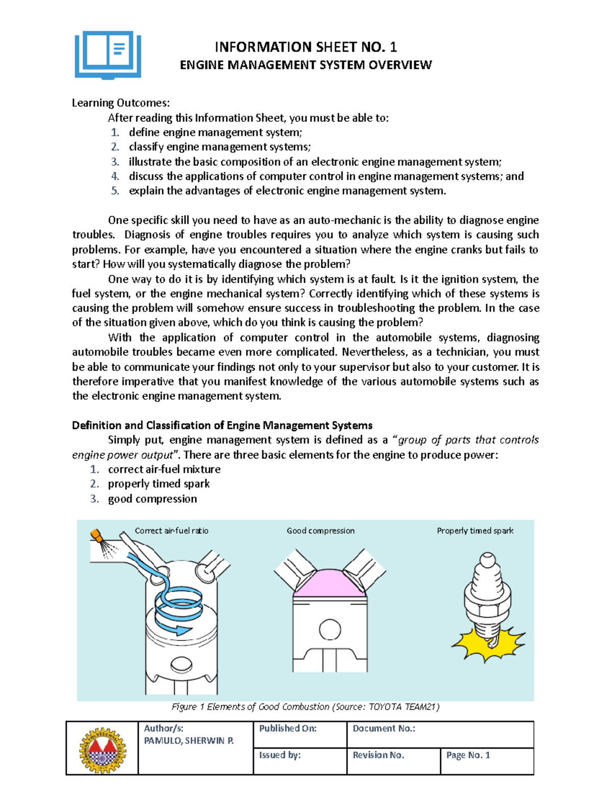 10 Information Sheet NO 1 EMS - INFORMATION SHEET NO. 1 ENGINE MANAGEMENT SYSTEM OVERVIEW ...