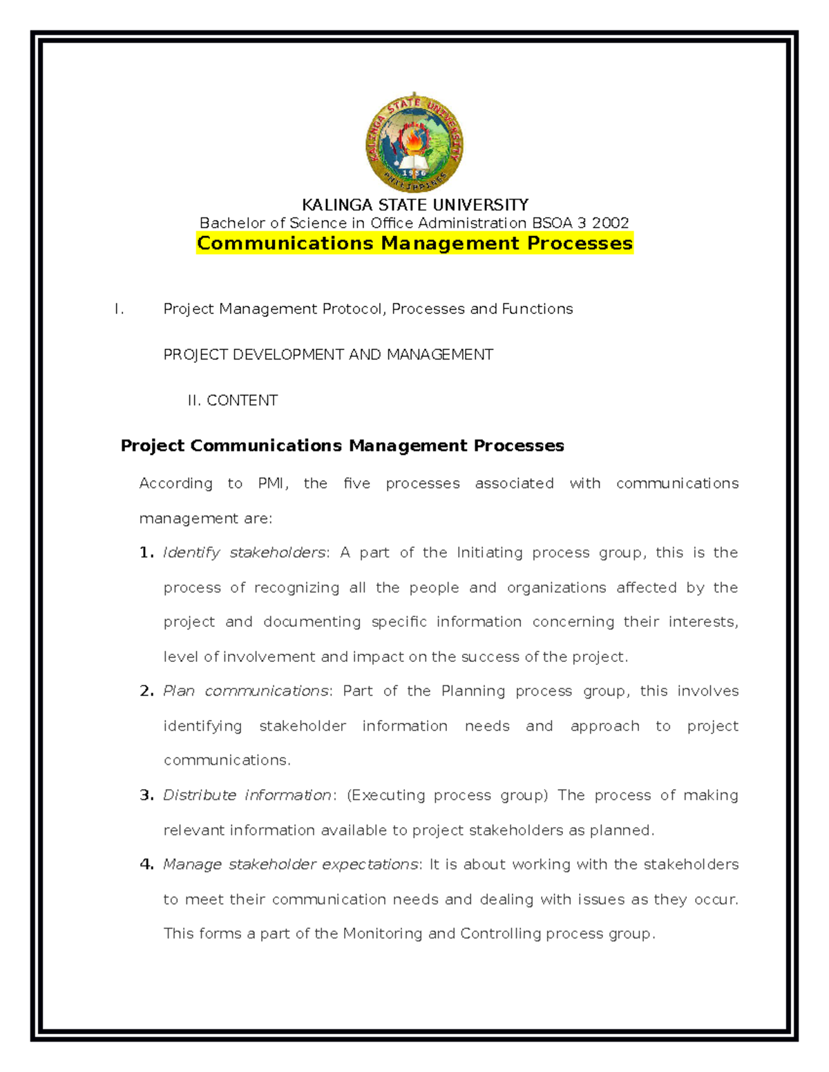 Communications Management Processes - Project Management Protocol ...
