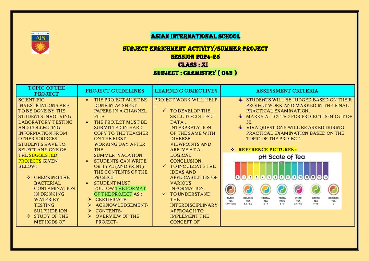 Chem Project - chem prject - ASIAN INTERNATIONAL SCHOOL SUBJECT ...