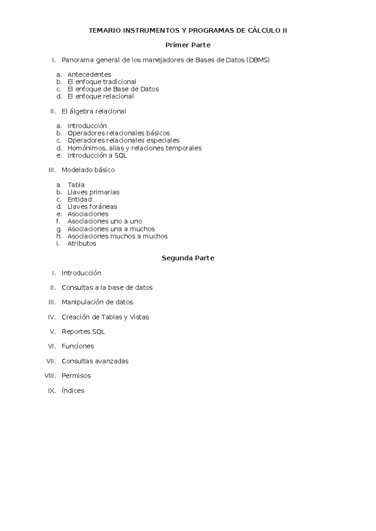 Temario Instrumentos Y Programas DE Cálculo II - TEMARIO INSTRUMENTOS Y ...