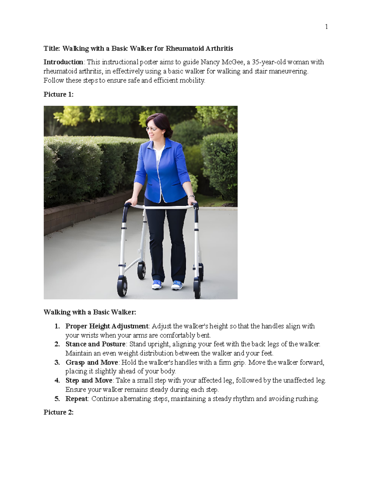 Basic Walker - CREATE A PAMPHLET - 1 Title: Walking with a Basic Walker ...