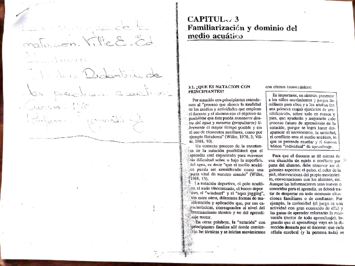 La enseñanza de la natación - CAPITUL 3 Familiarización y dominio del ...