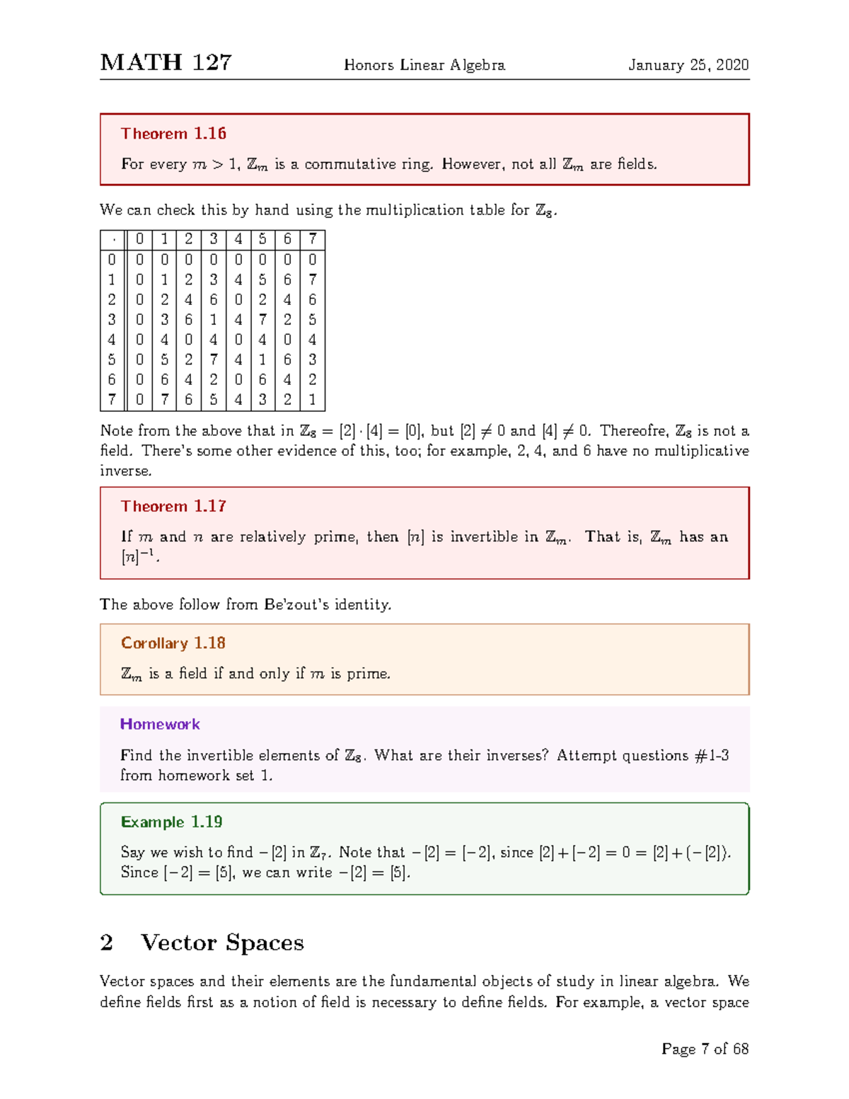 MATH 235-7 - Lecture notes 7 - MATH 127 Honors Linear Algebra January ...