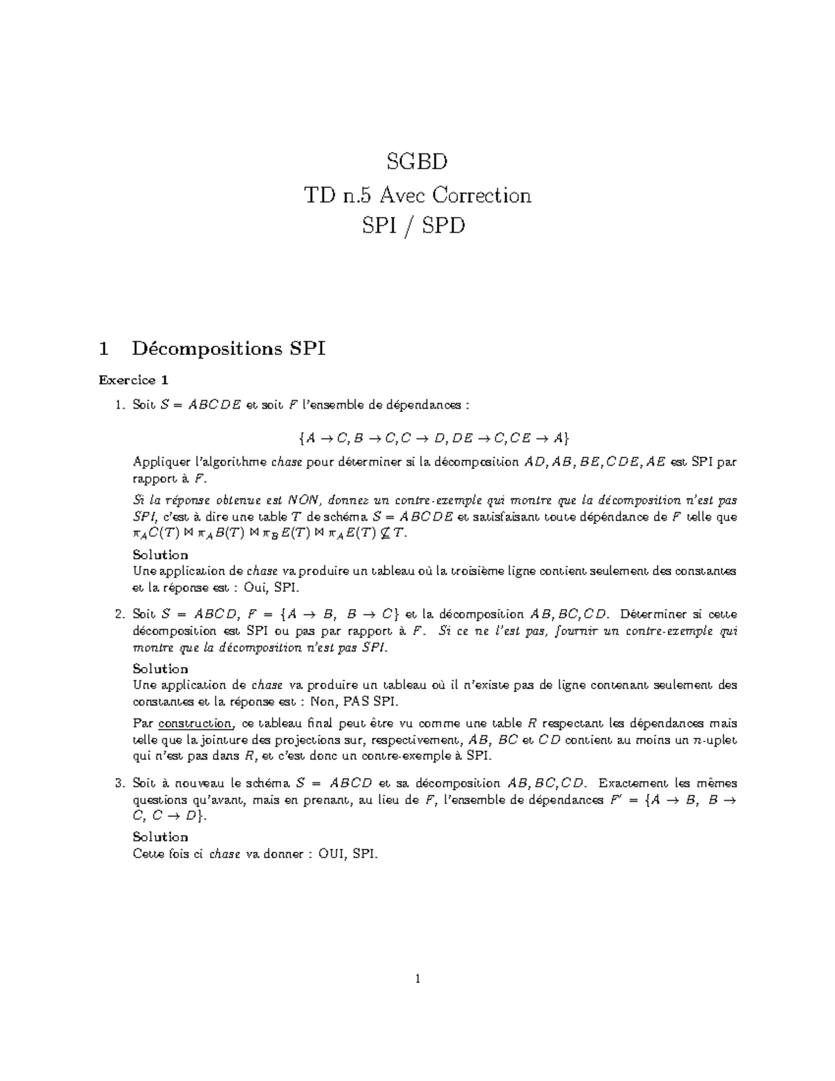 TD5 Décomposition SPI/Décomposition SPD Correction - SGBD TD n Avec ...