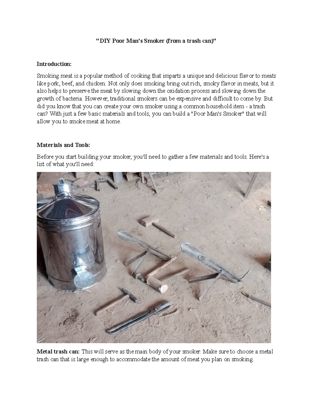 Poor Man's smoker (from a trash can) - "DIY Poor Man's Smoker (from a ...