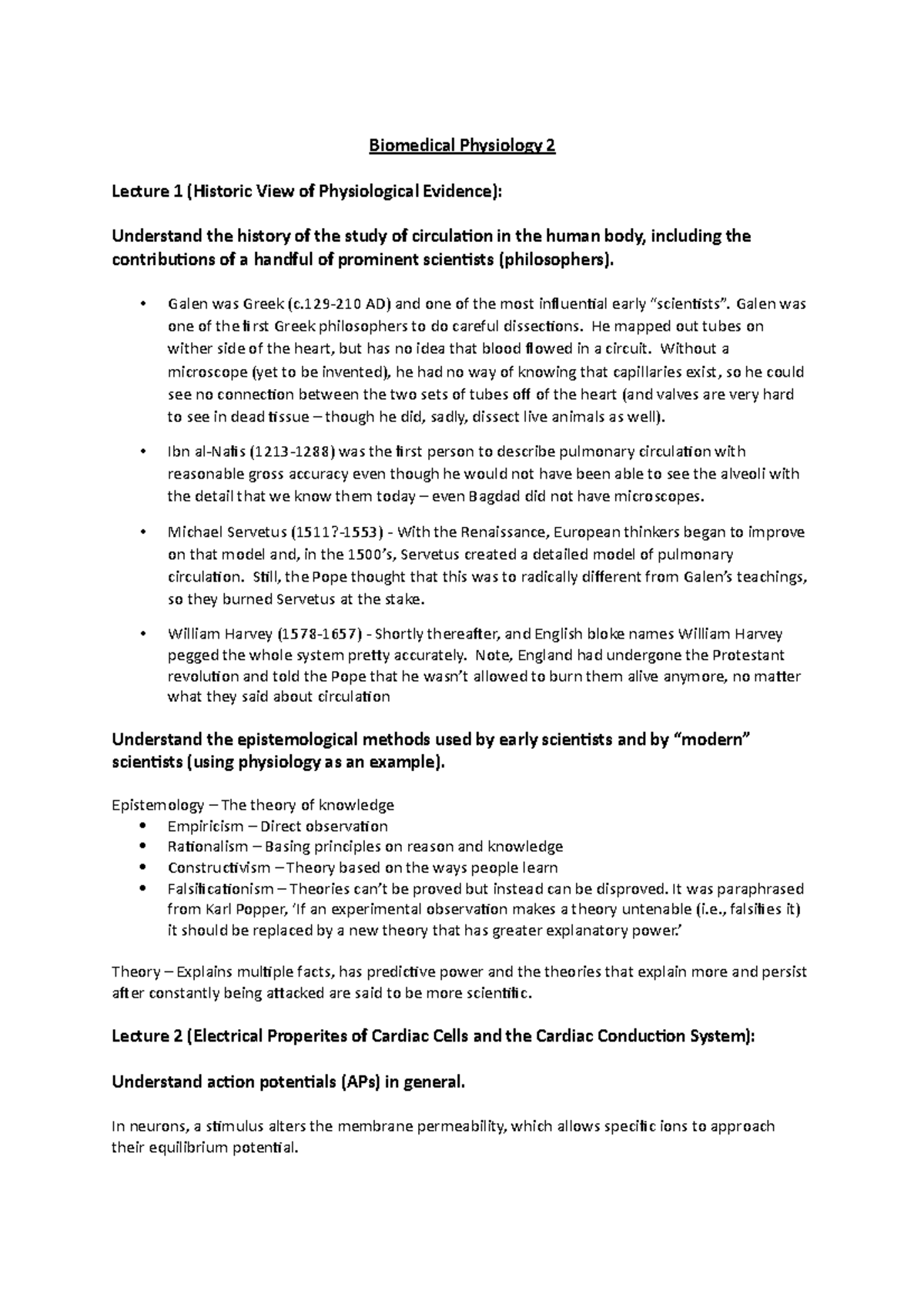 Biomedical Physiology 2 Notes - Biomedical Physiology 2 Lecture 1 ...