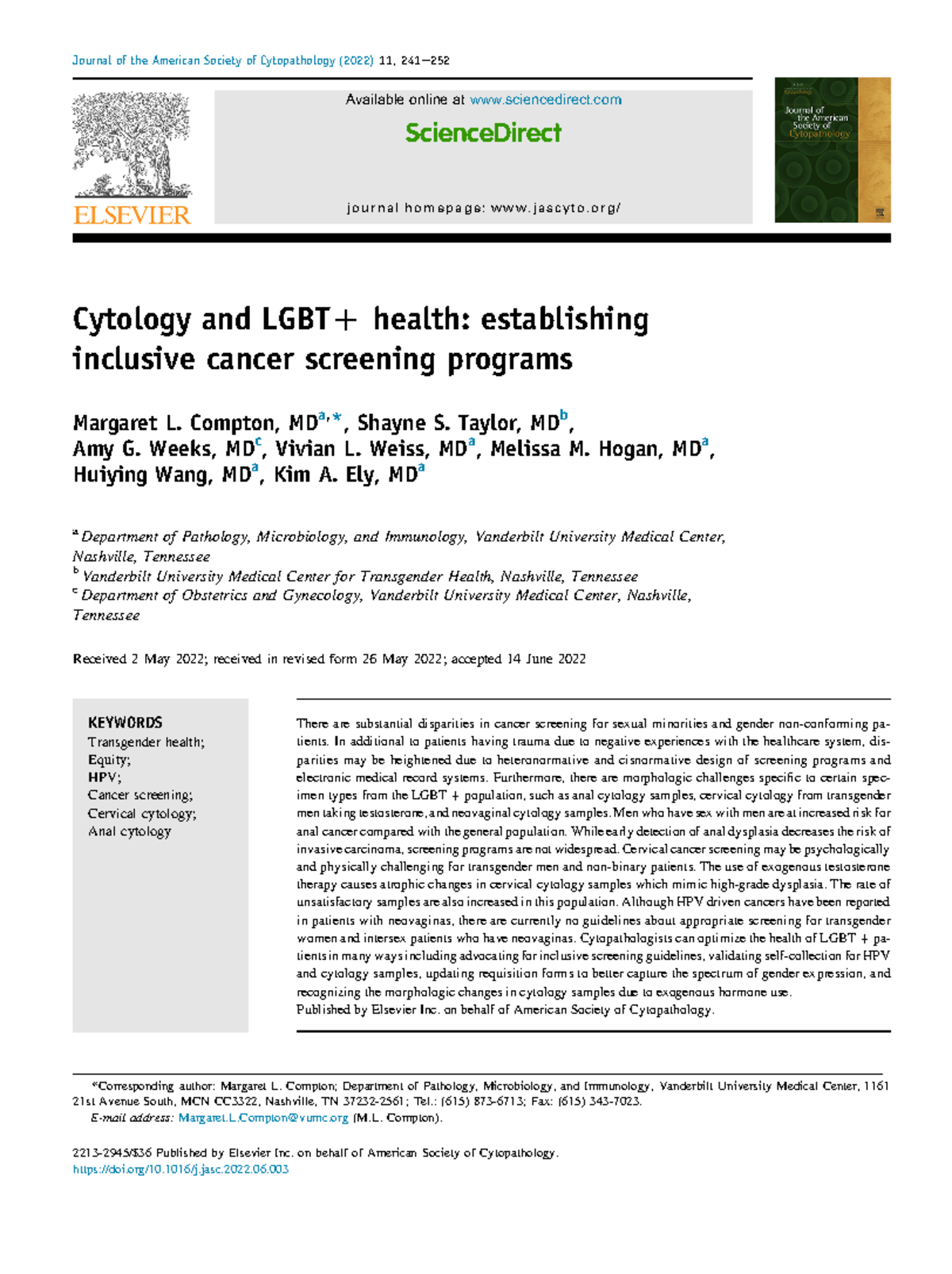Compton 2022 - journal article - Cytology and LGBTD health ...