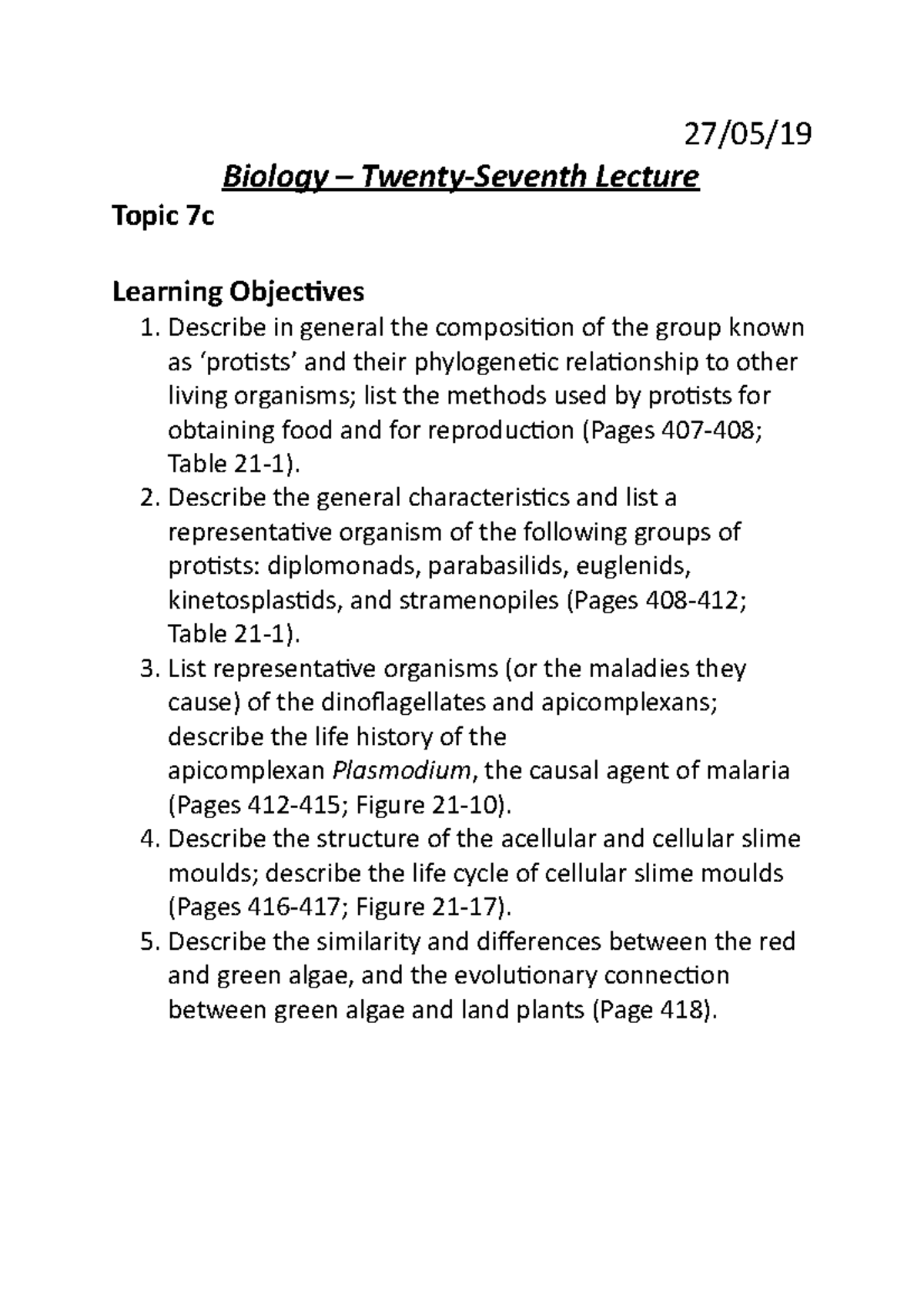 Bio Twenty-Seventh Lecture - 27/05/ Biology – Twenty-Seventh Lecture ...